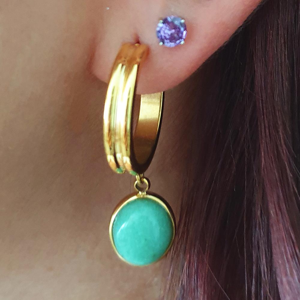 Calm Way - Hoop Earrings with Green African Jasper Drop – The Half Moon