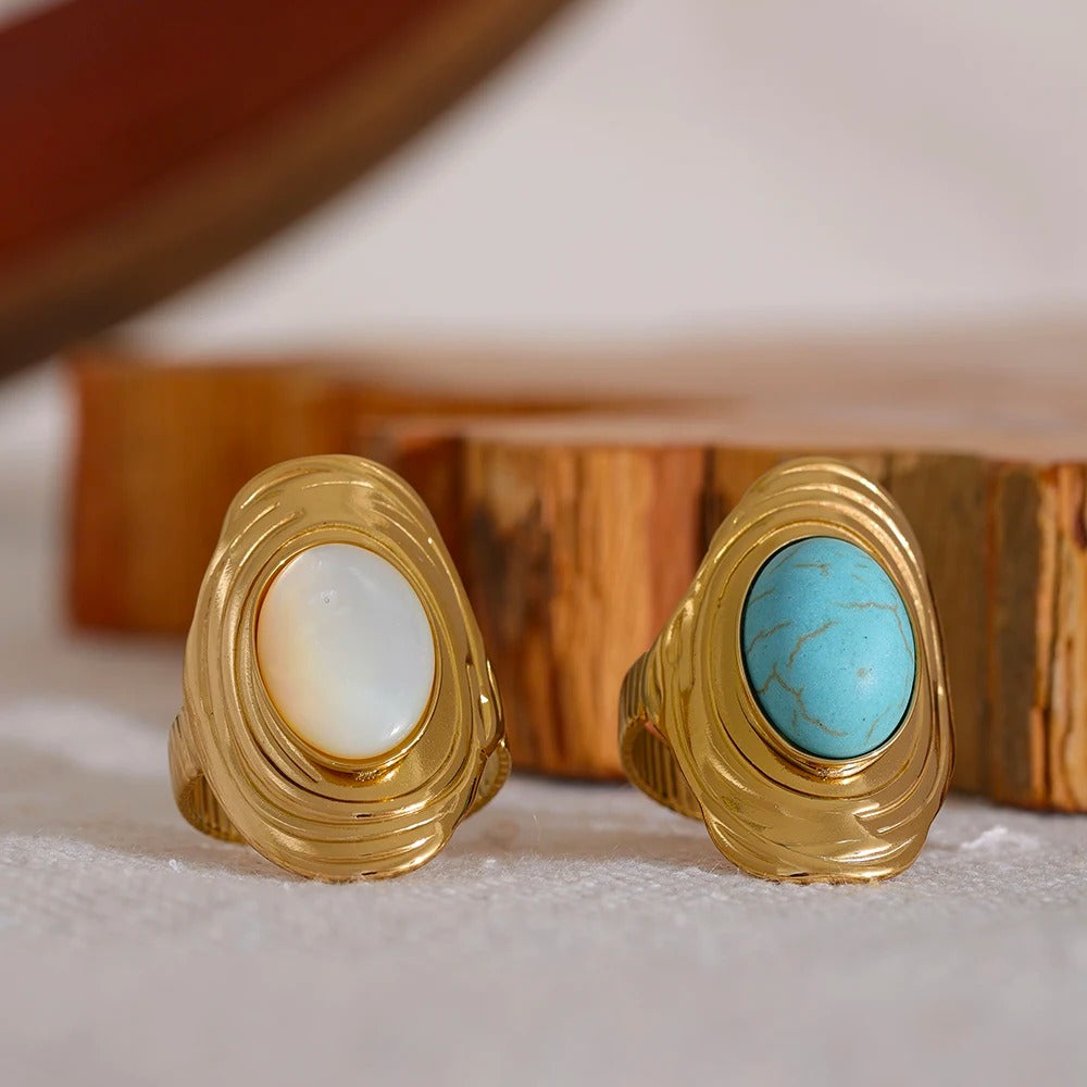 Fresh Start - Gold Ring With Shell Inlay – The Half Moon
